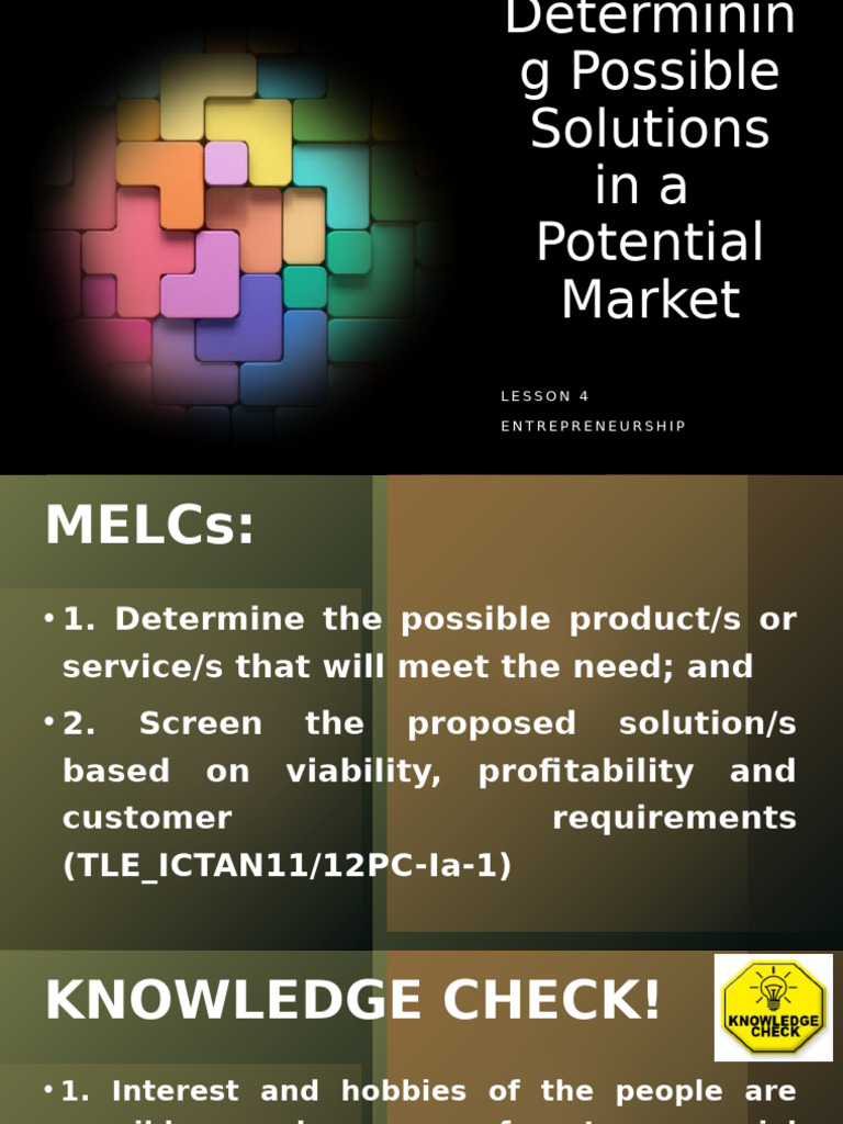 LESSON 4 - Determining Possible Solutions in A Potential Market | PDF