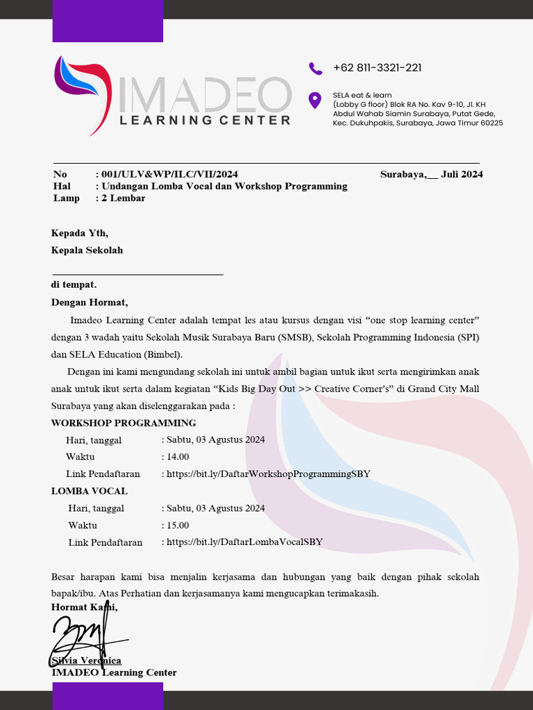 Surat Undangan Lomba Vocal Dan Workshop Programming - by IMADEO | PDF