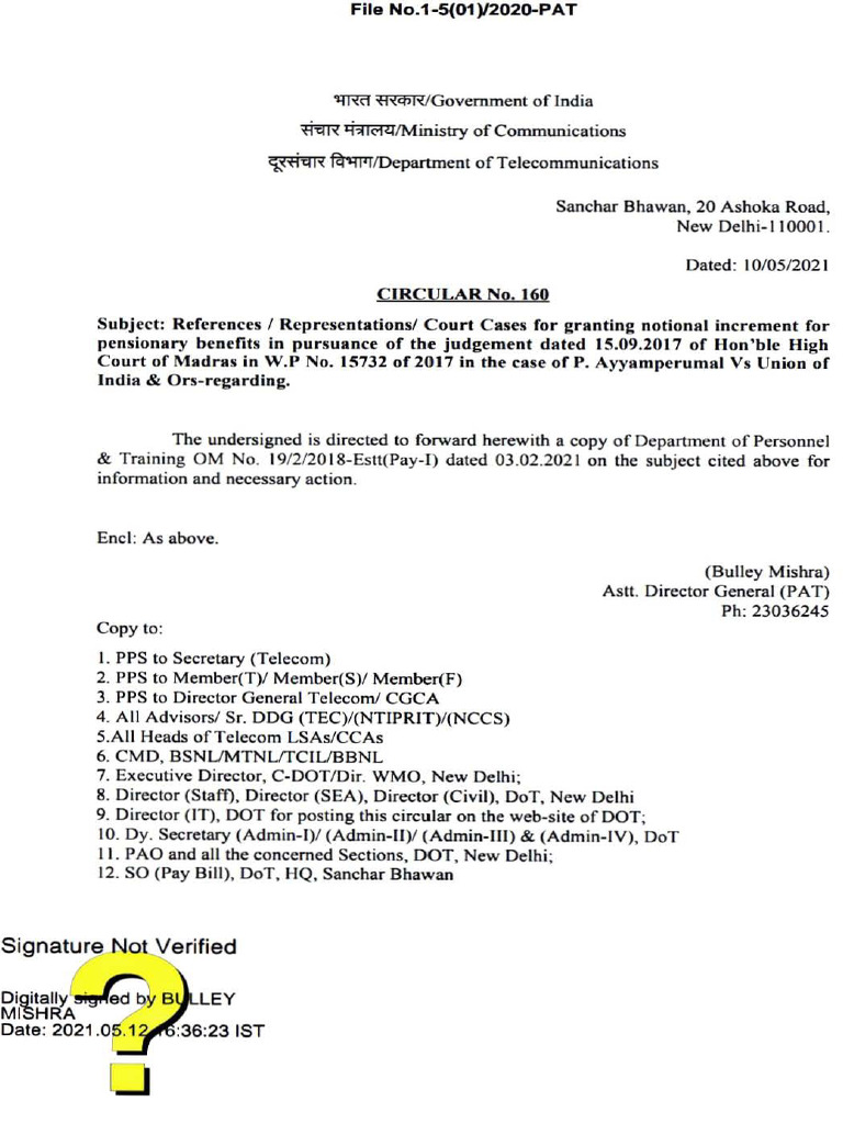 Notional increment-PAT Circular-160 | PDF