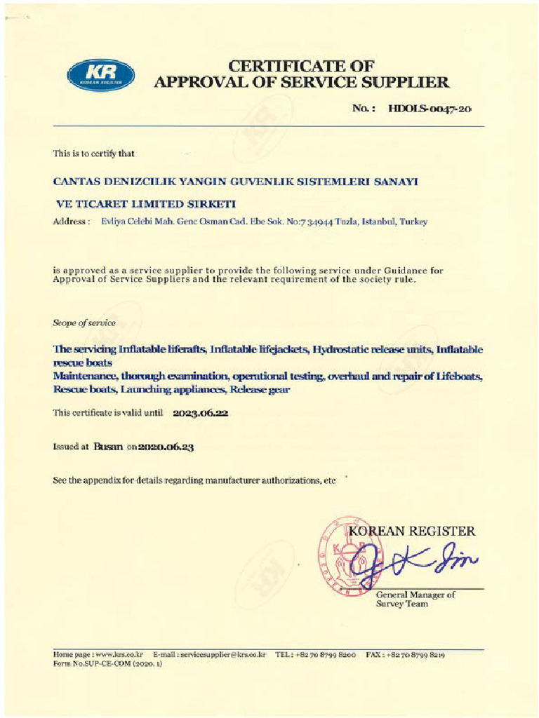 Cantas Marine-LSA-Korean Register | PDF