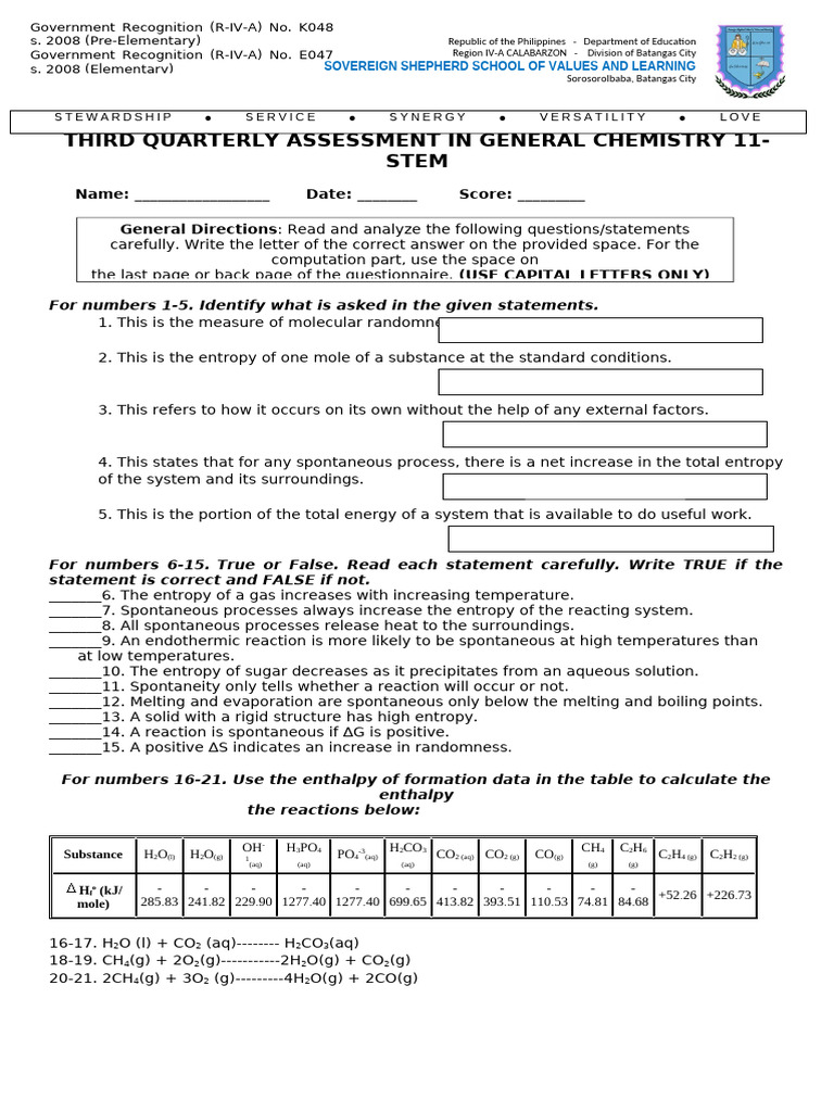 3rd-QA - CHEM 11 | PDF
