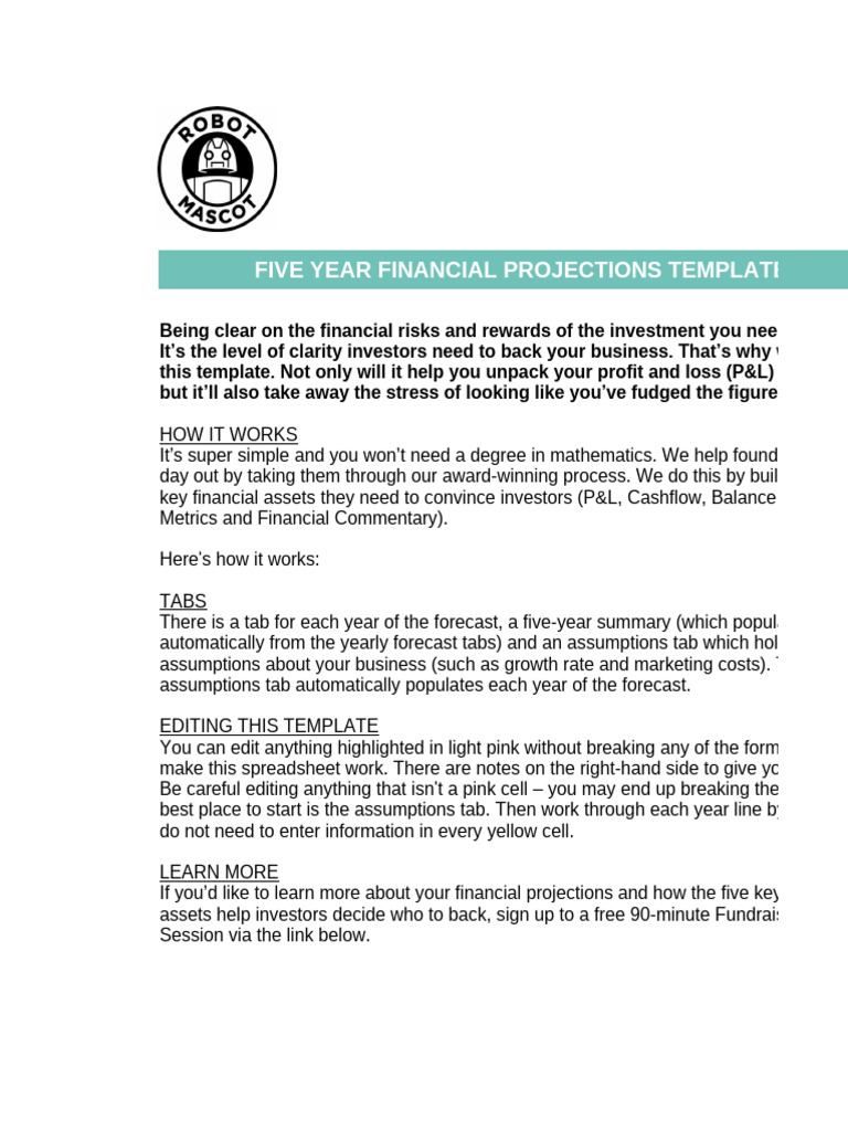5-Year Financial Projections Template | PDF | Fee | Technology ...