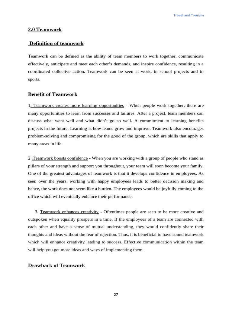 2.0 Teamwork Definition of Teamwork | PDF