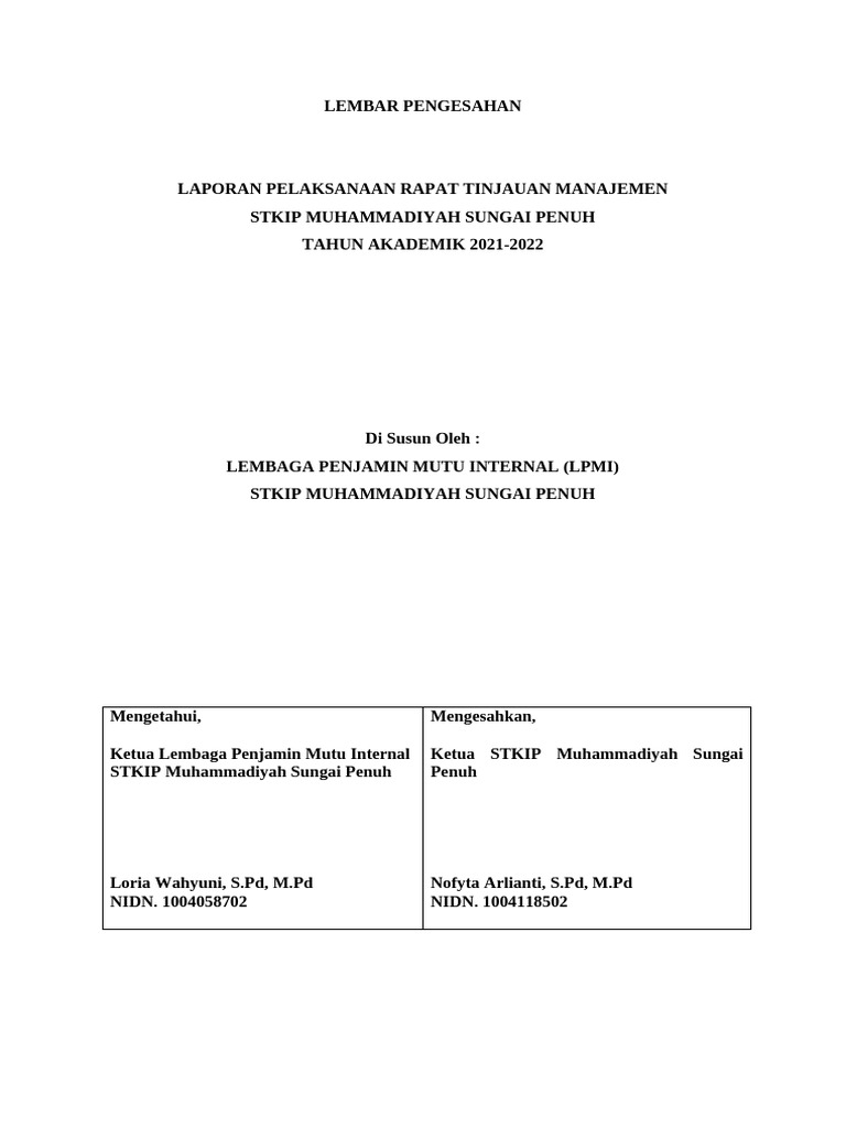 Lembar Pengesahan RTM 2022 | PDF