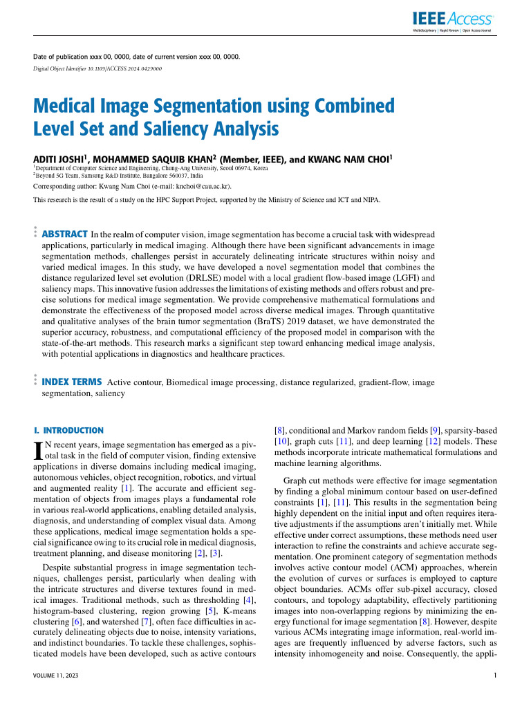 Medical Image Segmentation Using Combined Level Set and Saliency Analysis | PDF