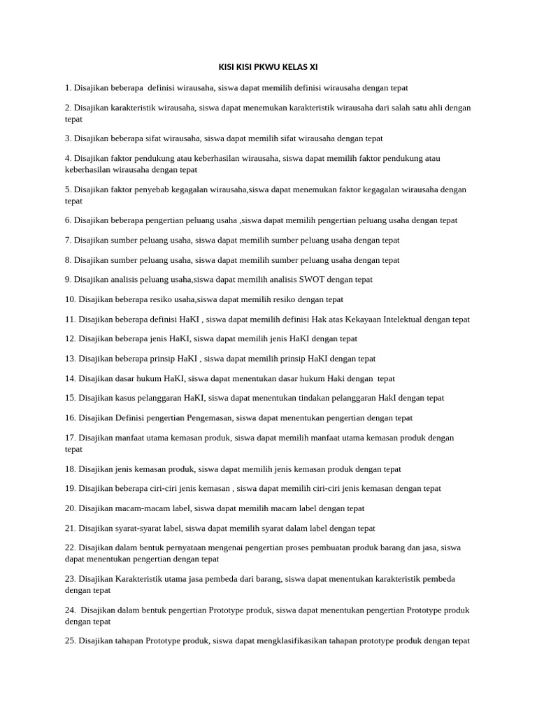Kisi Kisi Pkwu Kelas Xi | PDF