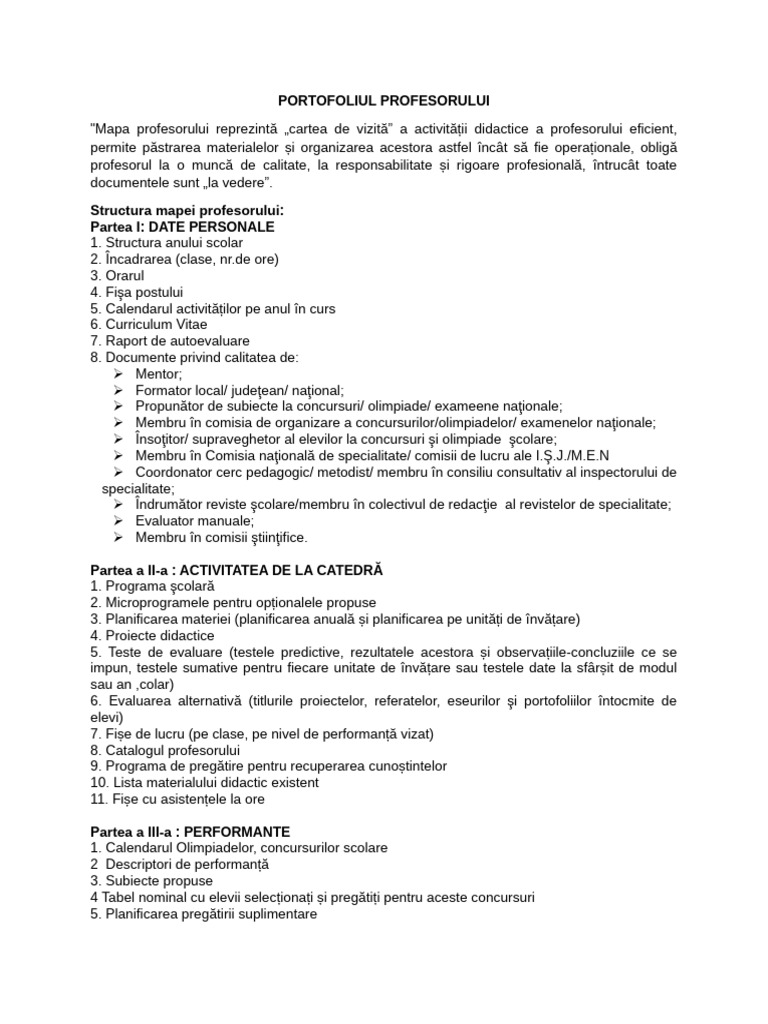 PORTOFOLIUL PROFESORULUI | PDF
