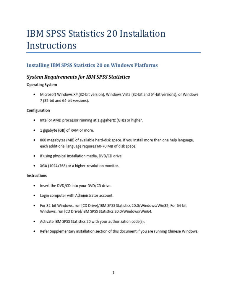 Supplementary IBM SPSS Statistics 20 Installation Instructions | PDF