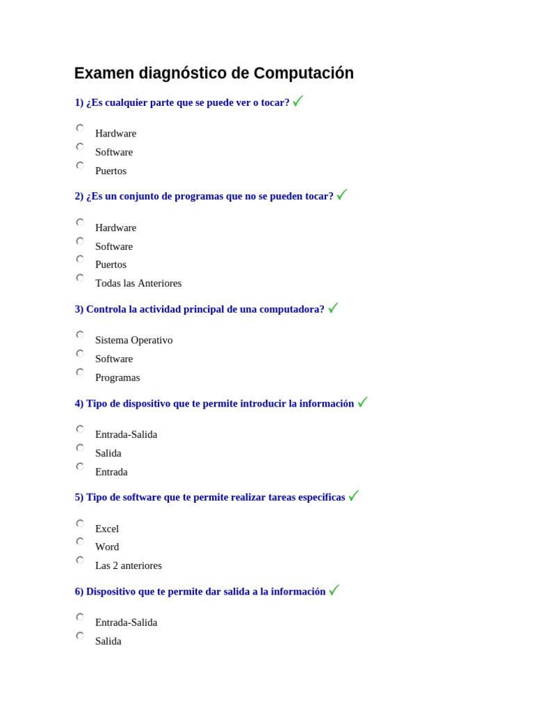 Examen Diagnostico de Computacion | PDF