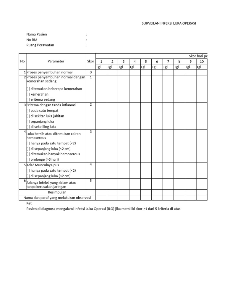 Form Observasi ILO ISK Plebitis Dekubitus | PDF