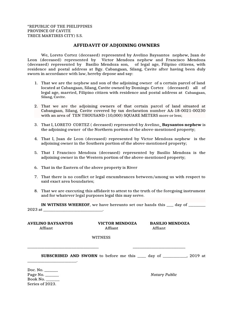 Affidavit Adjoining Owner Patawe | PDF