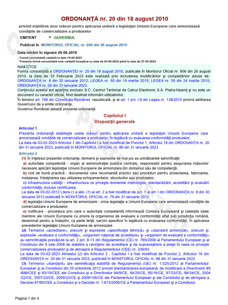 Ordonanta 20 Din 2010 Actualizata | PDF