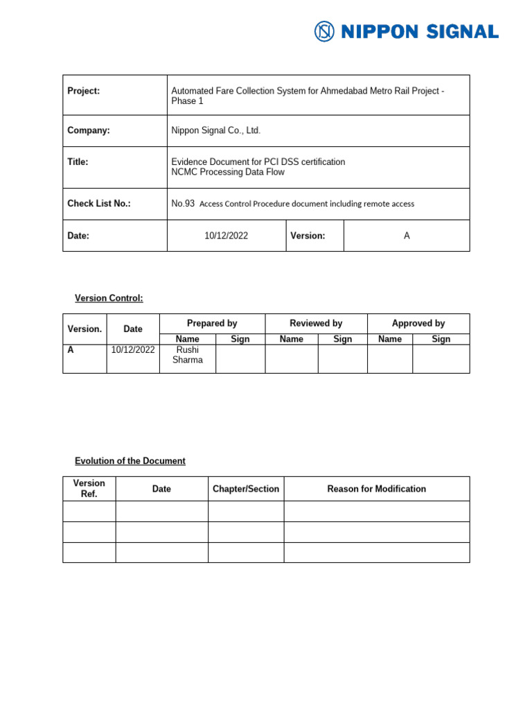 93 Access Control Procedure document including remote access | PDF