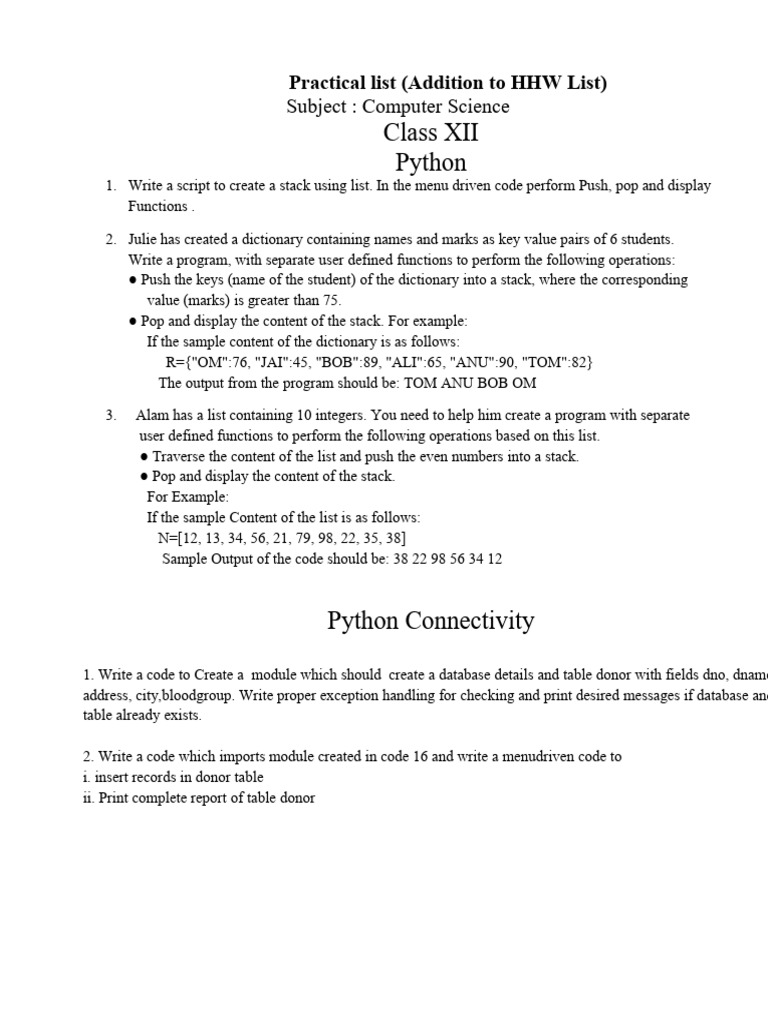 Computer Science Term 2 Practicallist 2024 | PDF