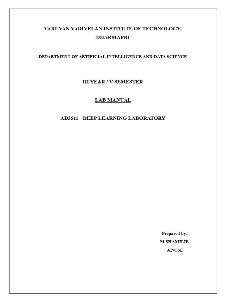 AD3511 - Deep Learning Lab Manual | PDF AD3511 - Deep Learning Lab Manual | PDF