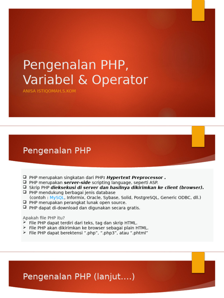 01 Pengenalan PHP Variabel Operator | PDF