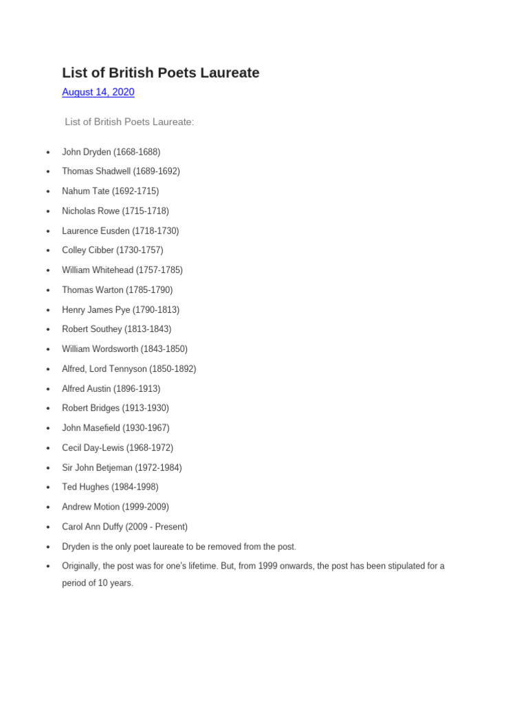 List of British Poets Laureate | PDF