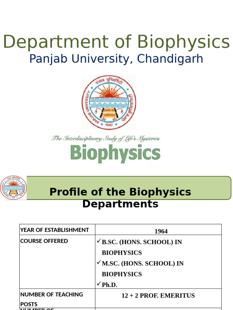 Biophysics Department Overview at Panjab University | PDF | Biophysics