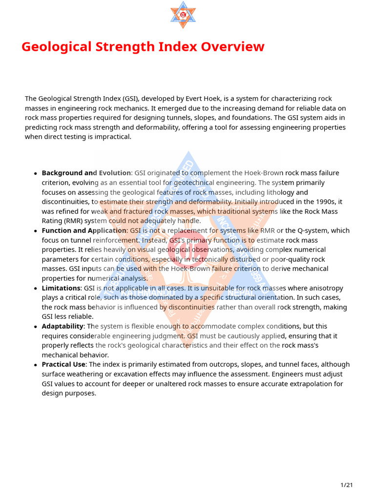 Geological Strength Index (GSI) Overview | PDF | Strength Of Materials ...