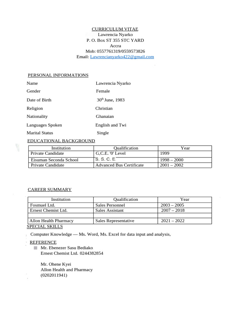 Lawrencia Nyarko-1 CV | PDF