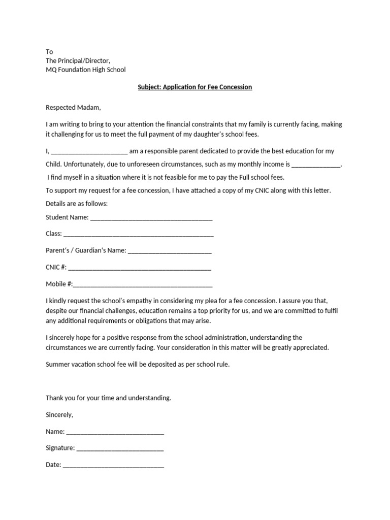 Fee Concession Application Form | PDF
