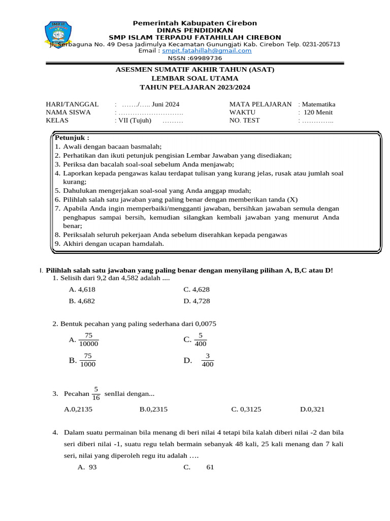 Soal Ukk KLS 7 | PDF
