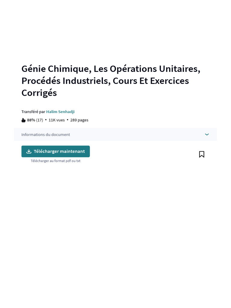 Génie Chimique, Les Opérations Unitaires, Procédés Industriels, Cours ...