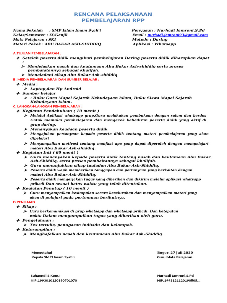 RPP SKI Kelas 9. V | PDF