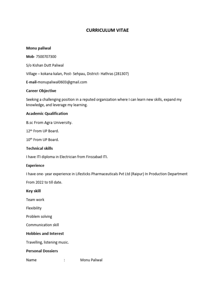 Monu Paliwal CV | PDF