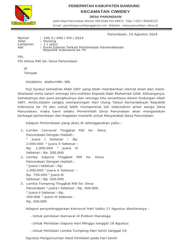 Surat Edaran 17 Agustus | PDF