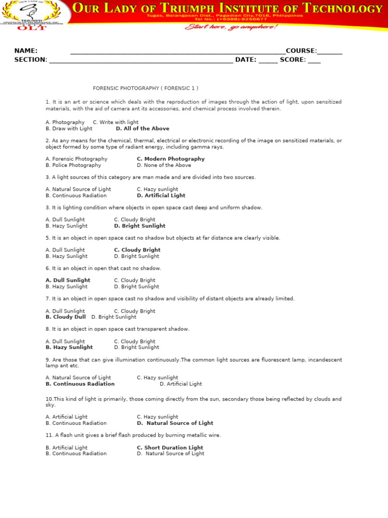 FORENSIC 1 PRELIM ANSWER KEY Final | PDF