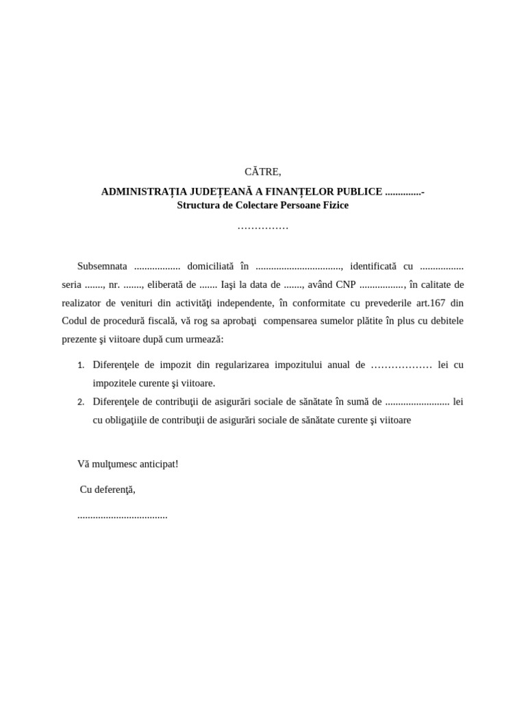 Model Cerere Compensare Anaf | PDF