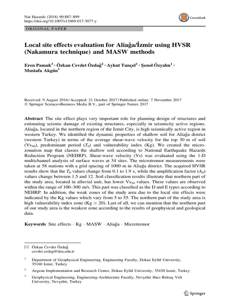 Local Site Effects Evaluation For Aliag A/i Zmir Using HVSR (Nakamura ...