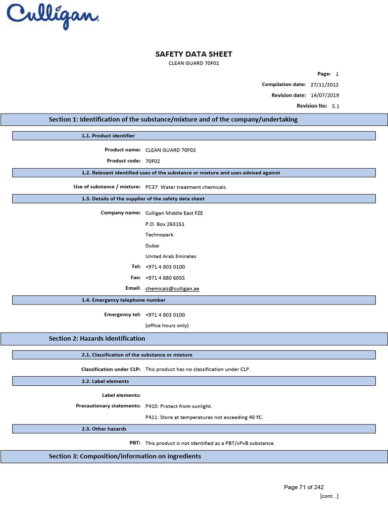 f. Clean Guard 70F02 MSDS | PDF