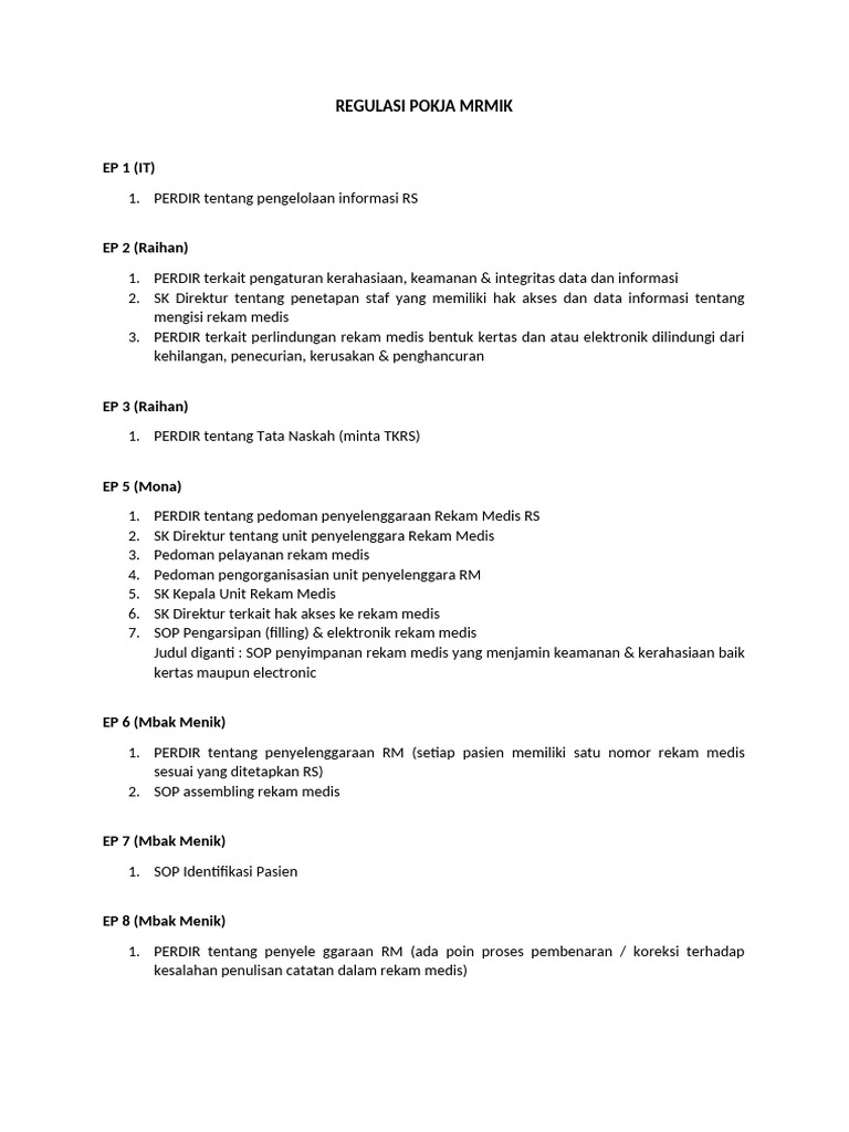 Pembagian Tugas Pokja Mrmik | PDF