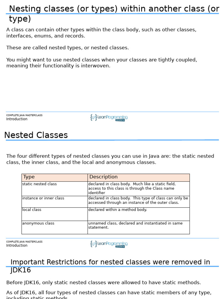 Slides Nested Classes and Types Introduction | PDF