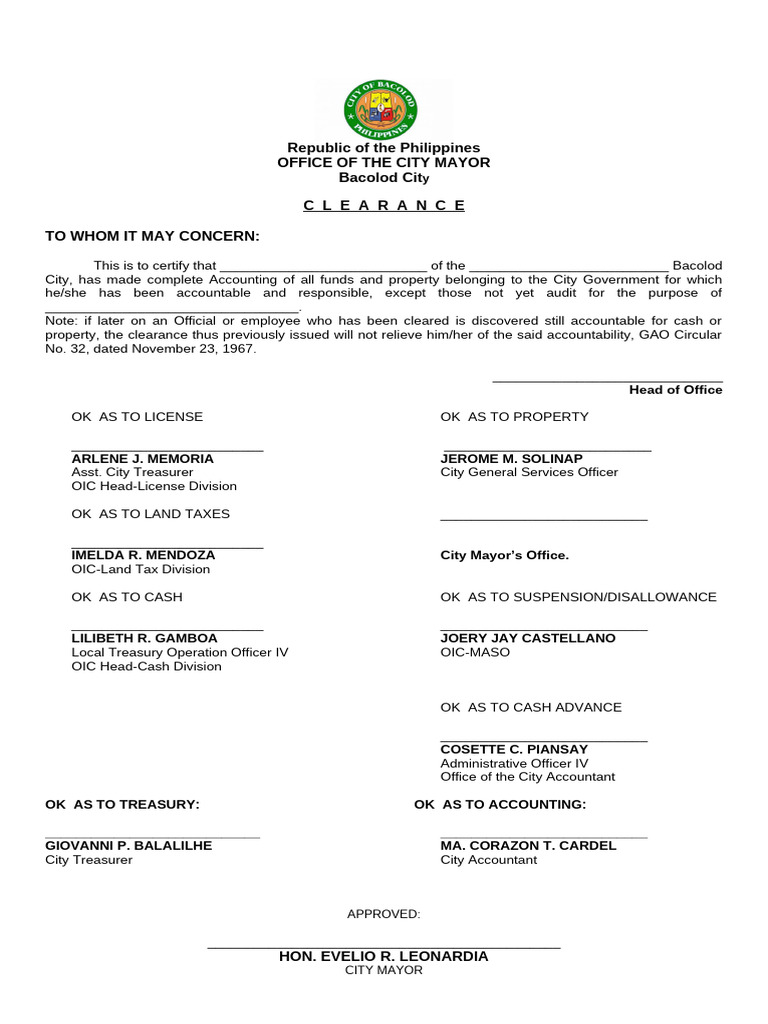 Bacolod City Government Clearance | PDF | Financial Services | Accounting