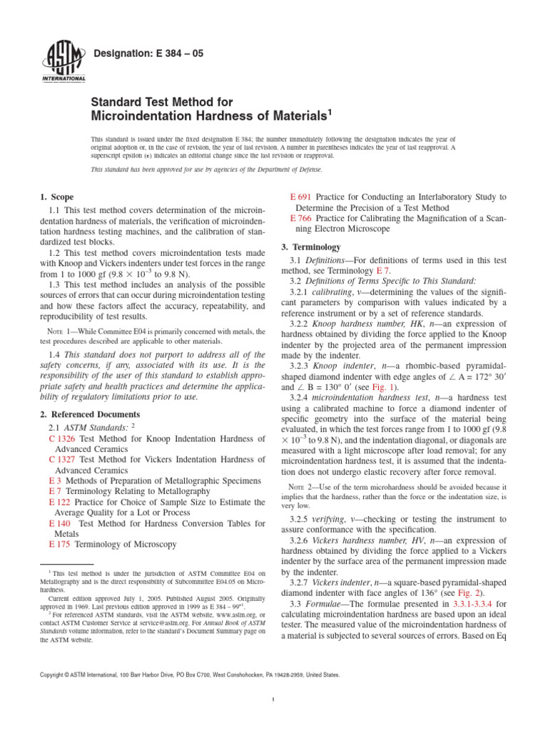 Knoop Astm E384 | PDF