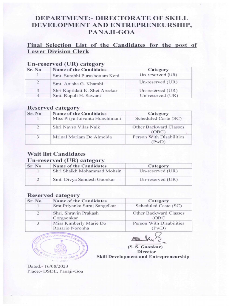 Final Selection List of LDC | PDF