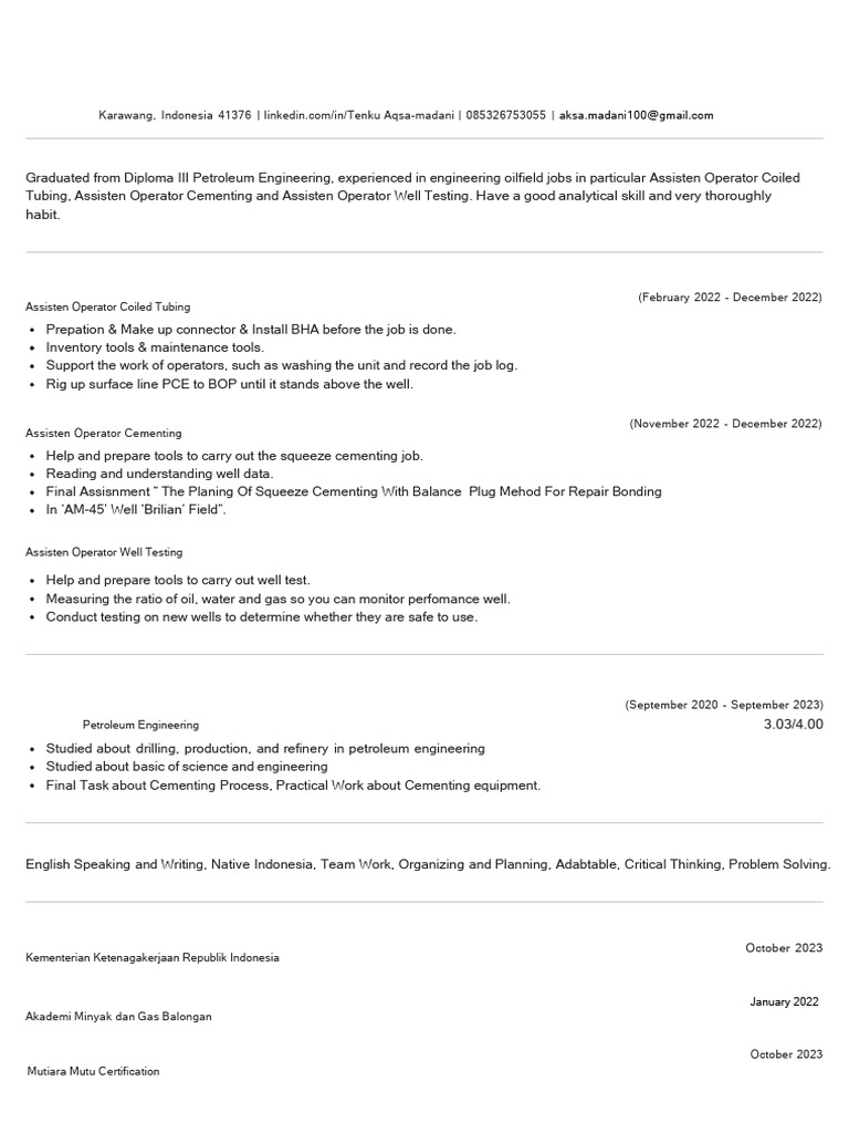 Resume Tenku Aqsa Madani | PDF