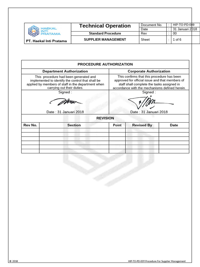 SOP Procedure For Supplier Management | PDF
