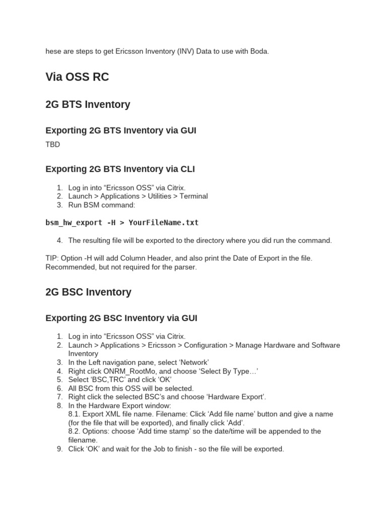 Ericsson Inventory Commands | PDF