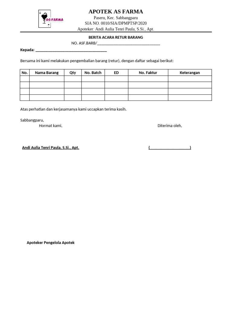 Ba Retur Barang | PDF