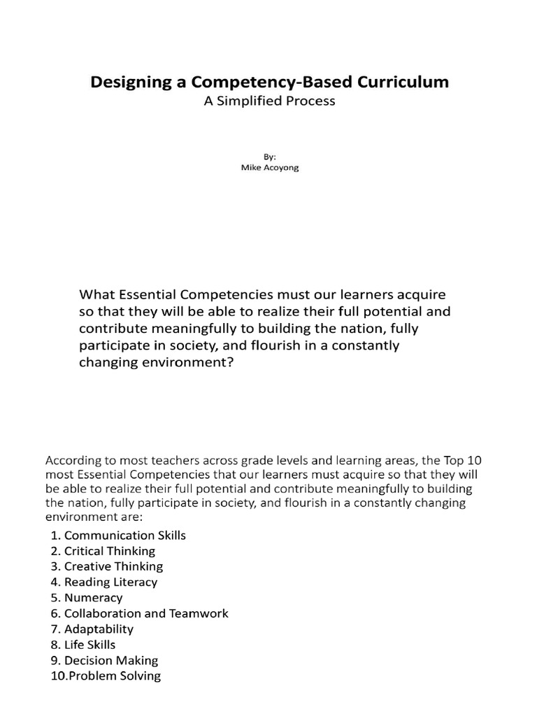 Simplified Process of Designing A Competency Based Curriculum | PDF
