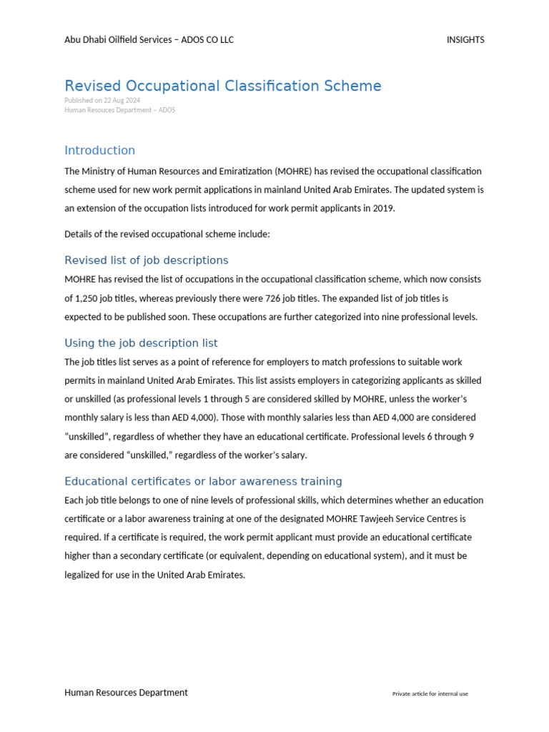 Occupational Classification Scheme (Revised) | PDF