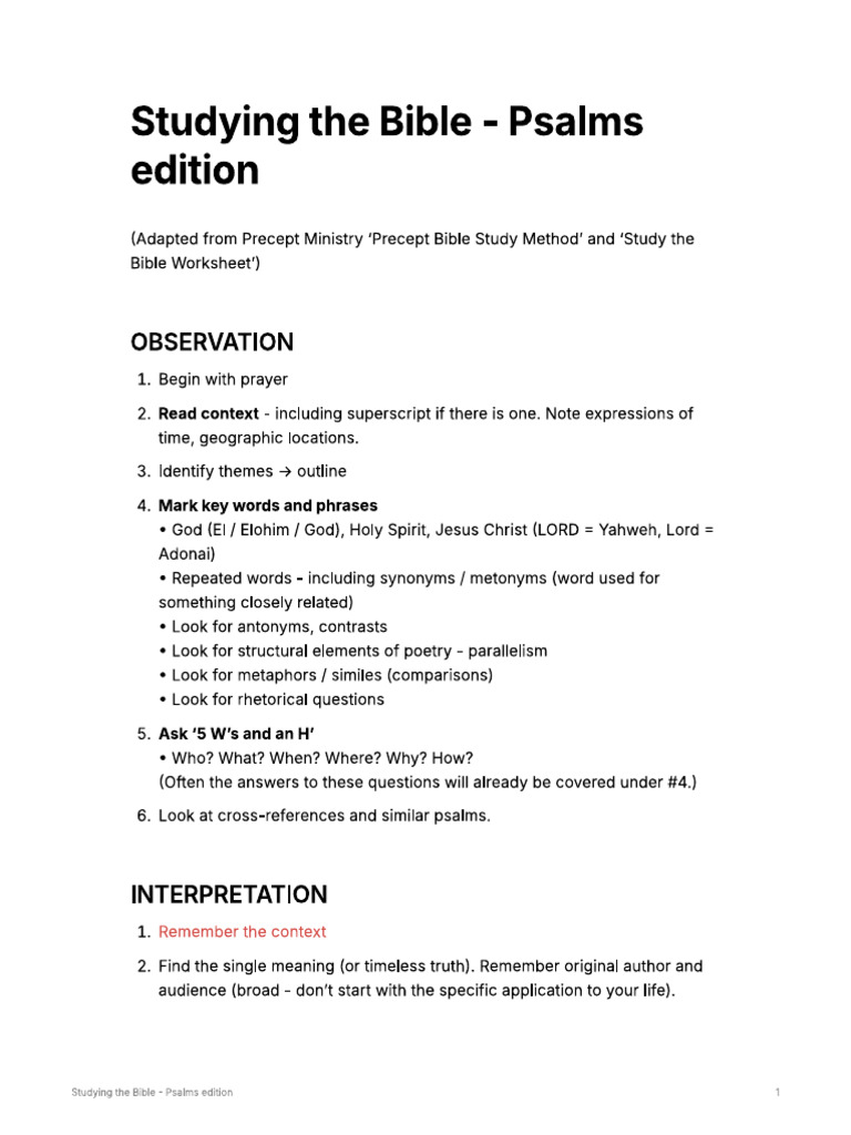 Studying The Bible - Psalms Edition | PDF