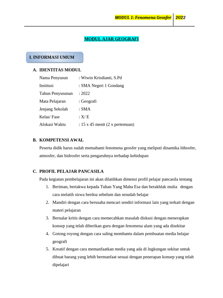 Modul Ajar 4 - Fenomena Geosfer | PDF