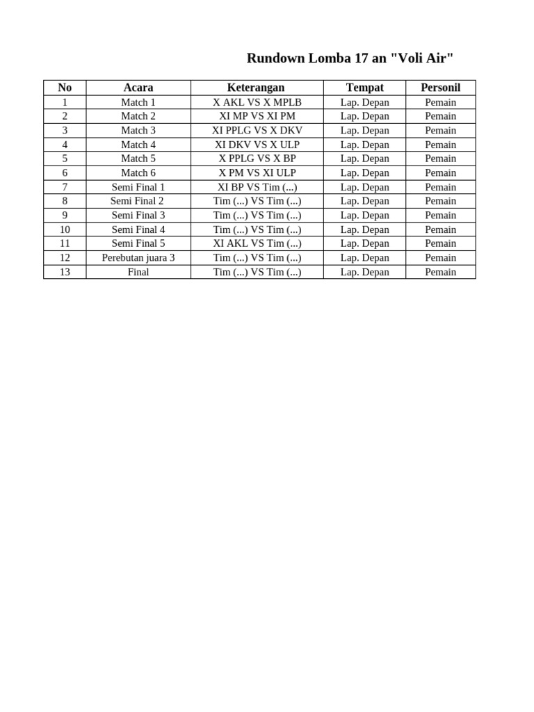 Rundown Lomba 17 An - Voli Air | PDF