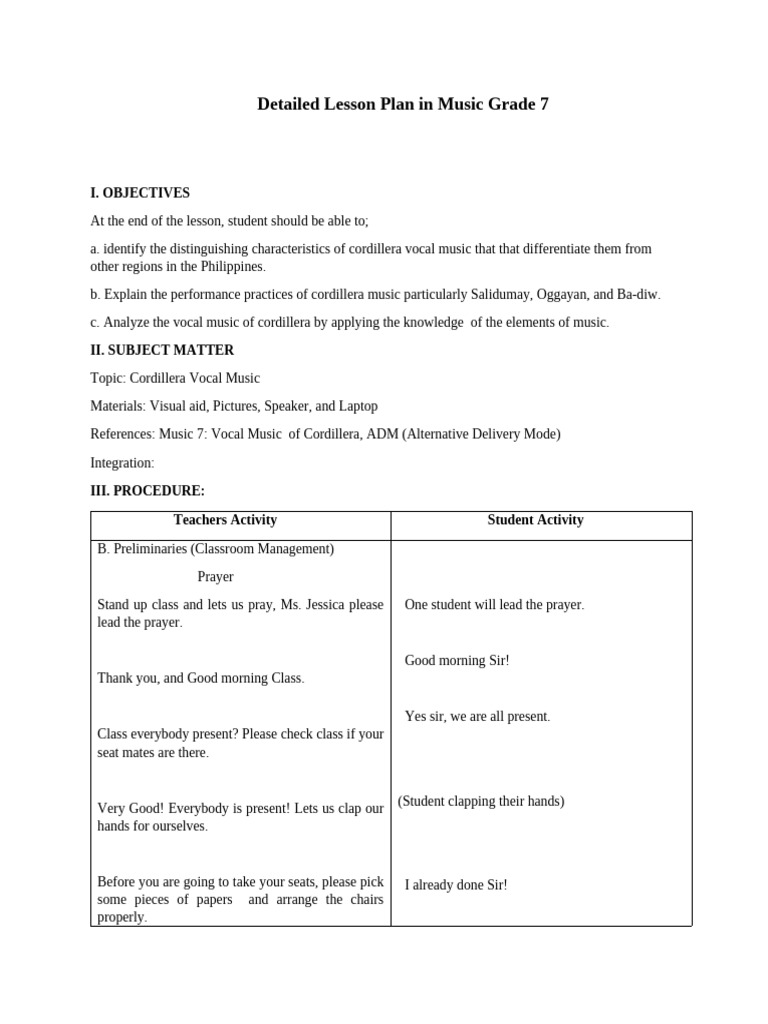 Semi Detailed Lesson Plan in Music Grade 7 | PDF