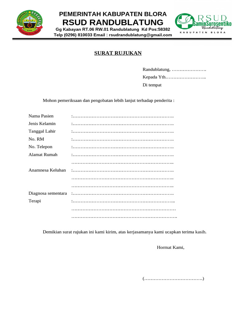 Surat Rujukan Pasien (Bangsal Ke RS Lain) | PDF